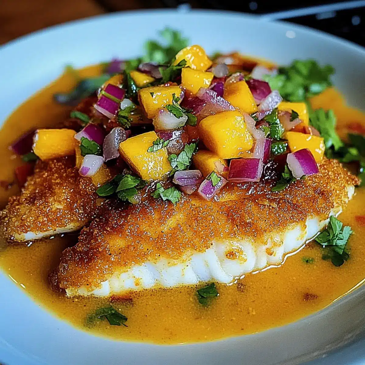 Ultimate Crispy Coconut-Curry Fish with Mango Salsa Delight